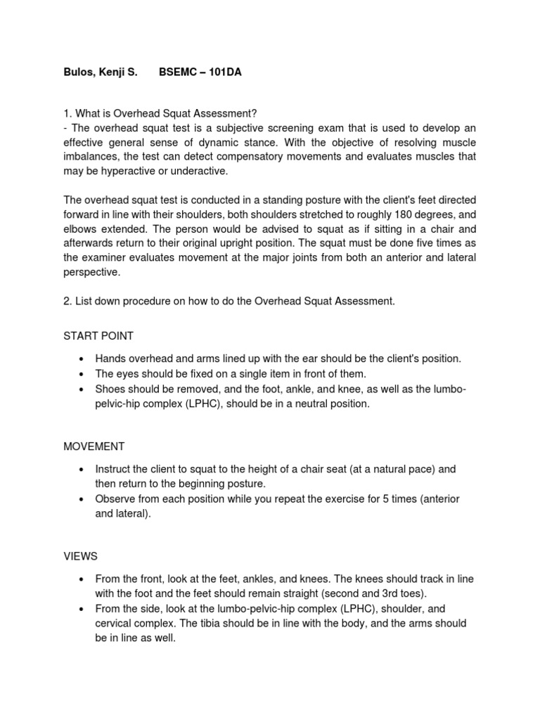 101DA Bulos, Kenji - Overhead Squat Assesment | PDF