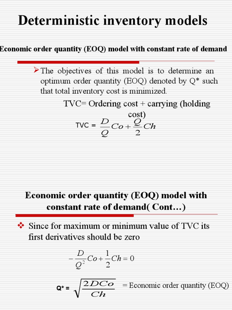 Deterministic Inventory Models: TVC Ordering Cost + Carrying (Holding Cost) | PDF | Inventory ...