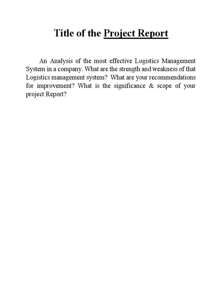 Title of Project Report - Logistics Management | PDF