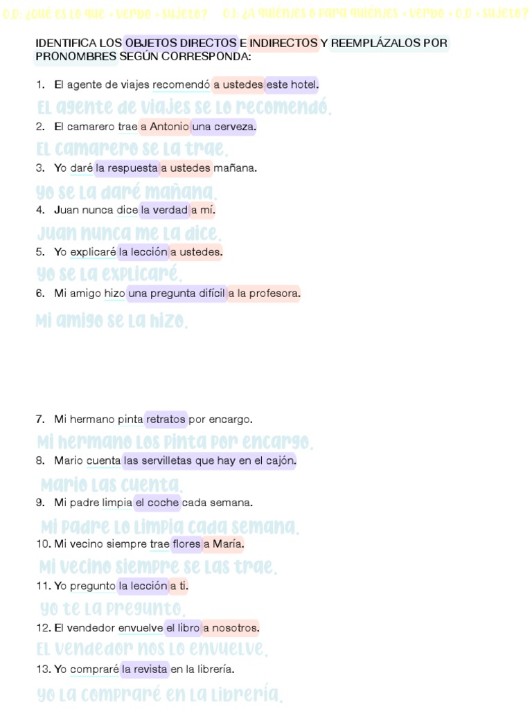 Pronombres - Objeto Directo e Indirecto | PDF