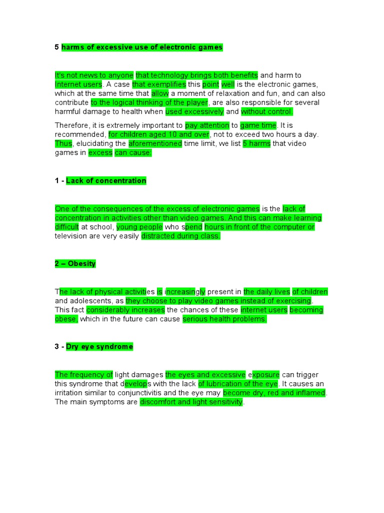 5 Harms of Excessive Use of Electronic Games | PDF | Obesity | Diseases ...