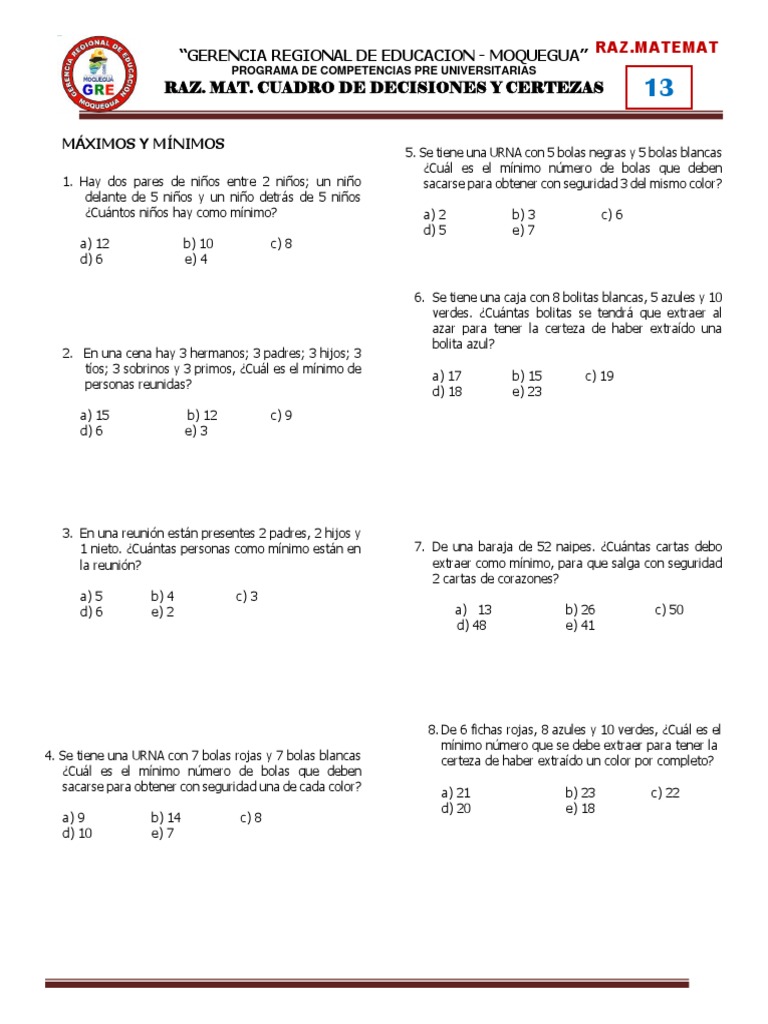 10.sem 05 Tema 13 Raz. Matem Cuadro de Decisiones Min y Max Ycertezas Gremo | PDF | Color