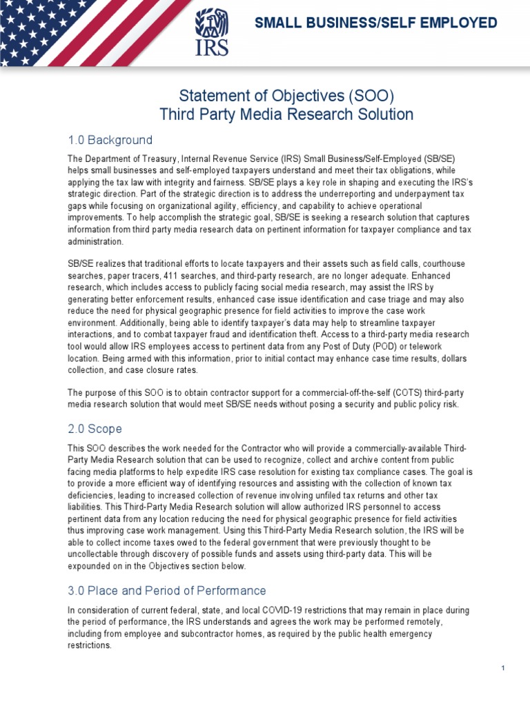 Statement of Objectives (SOO) Third Party Media Research Solution | PDF ...
