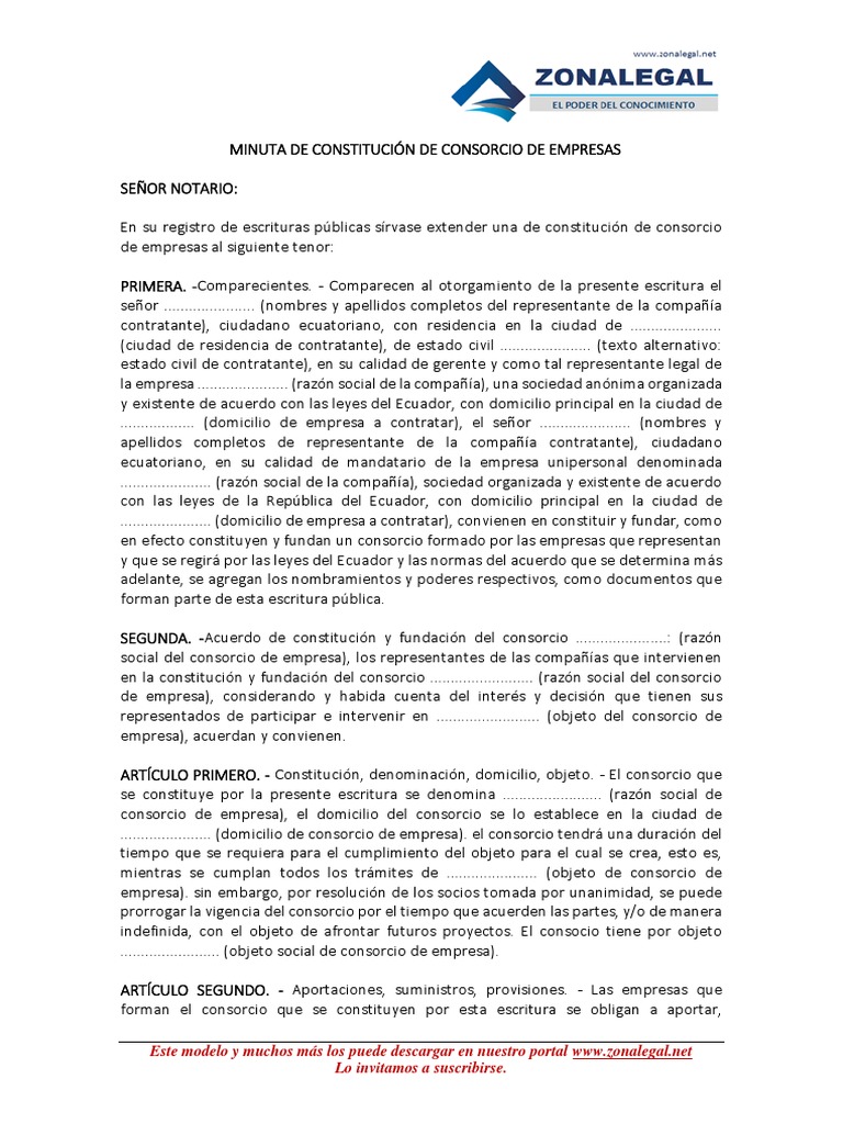 Modelo de Minuta de Constitucion de Consorcio de Empresas | PDF | Constitución | Gobierno