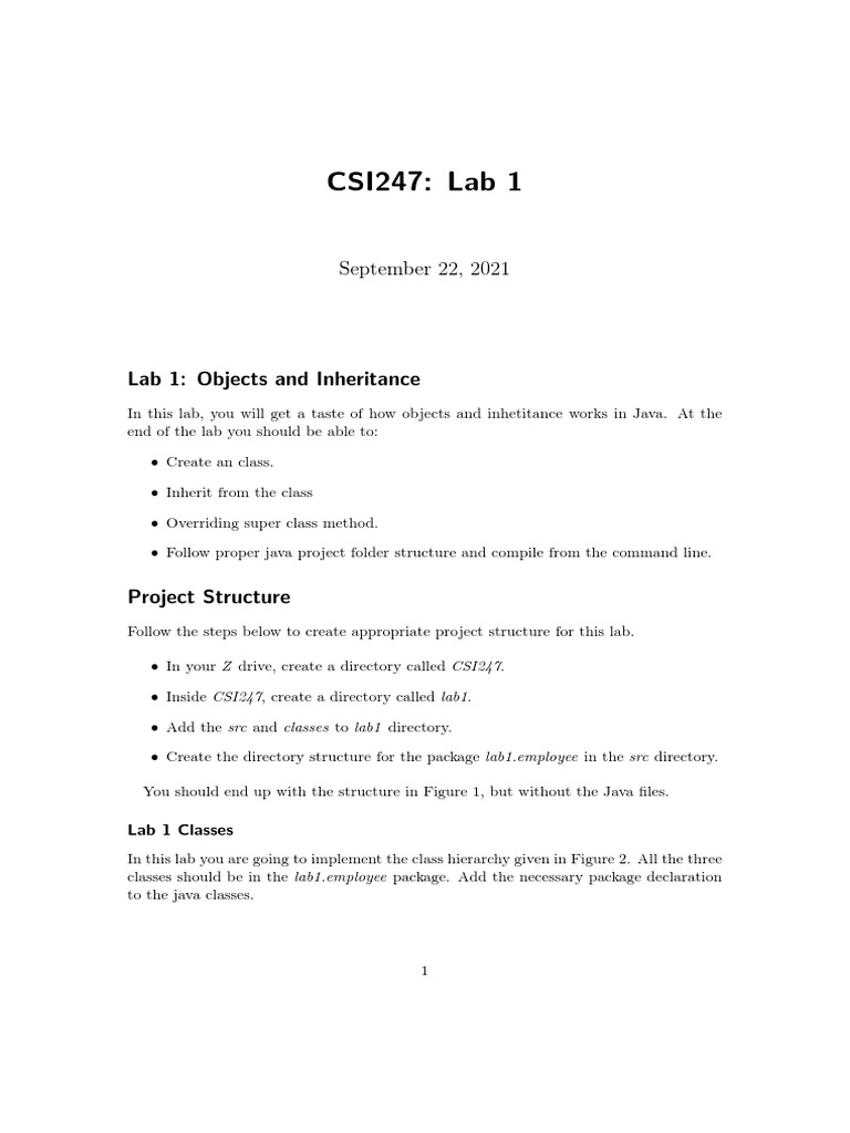 CSI247: Lab 1: September 22, 2021 | PDF | Class (Computer Programming) | Method (Computer ...