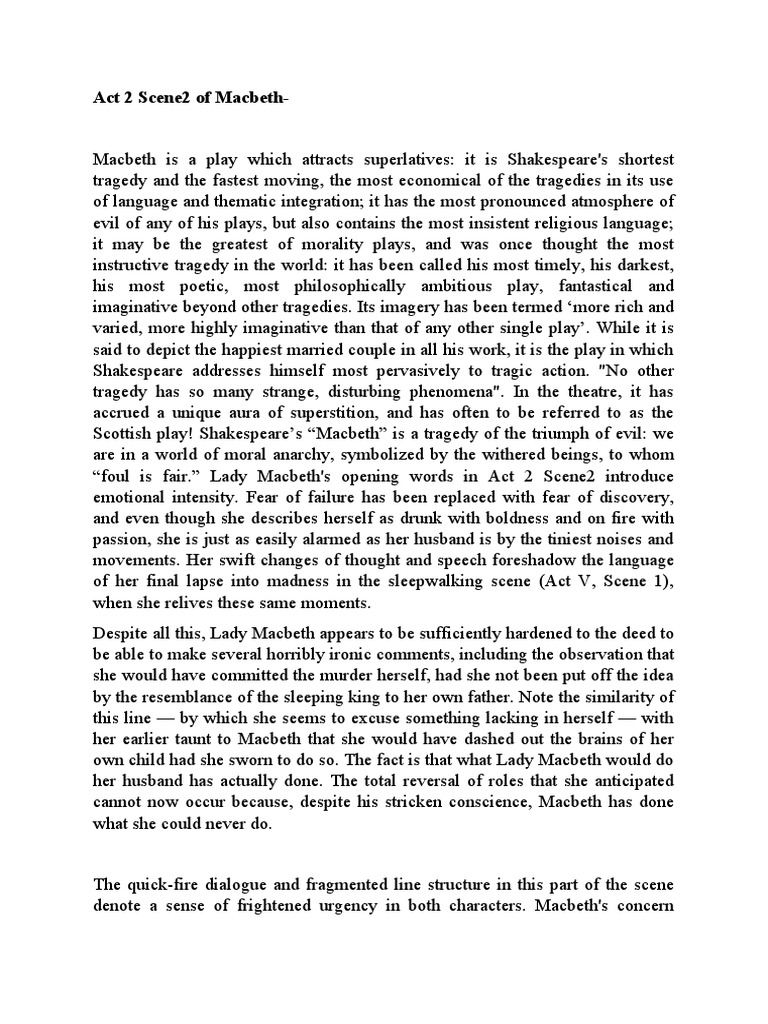 Macbeth Act 2 Scene 2 Analysis | PDF | Macbeth | Tragedy