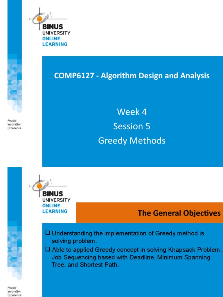 Week 4 Session 5 Greedy Methods: COMP6127 - Algorithm Design and Analysis | Download Free PDF ...