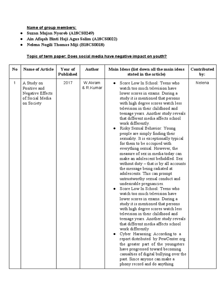 Table of Literature Review Assignment | PDF | Adolescence | Popular ...