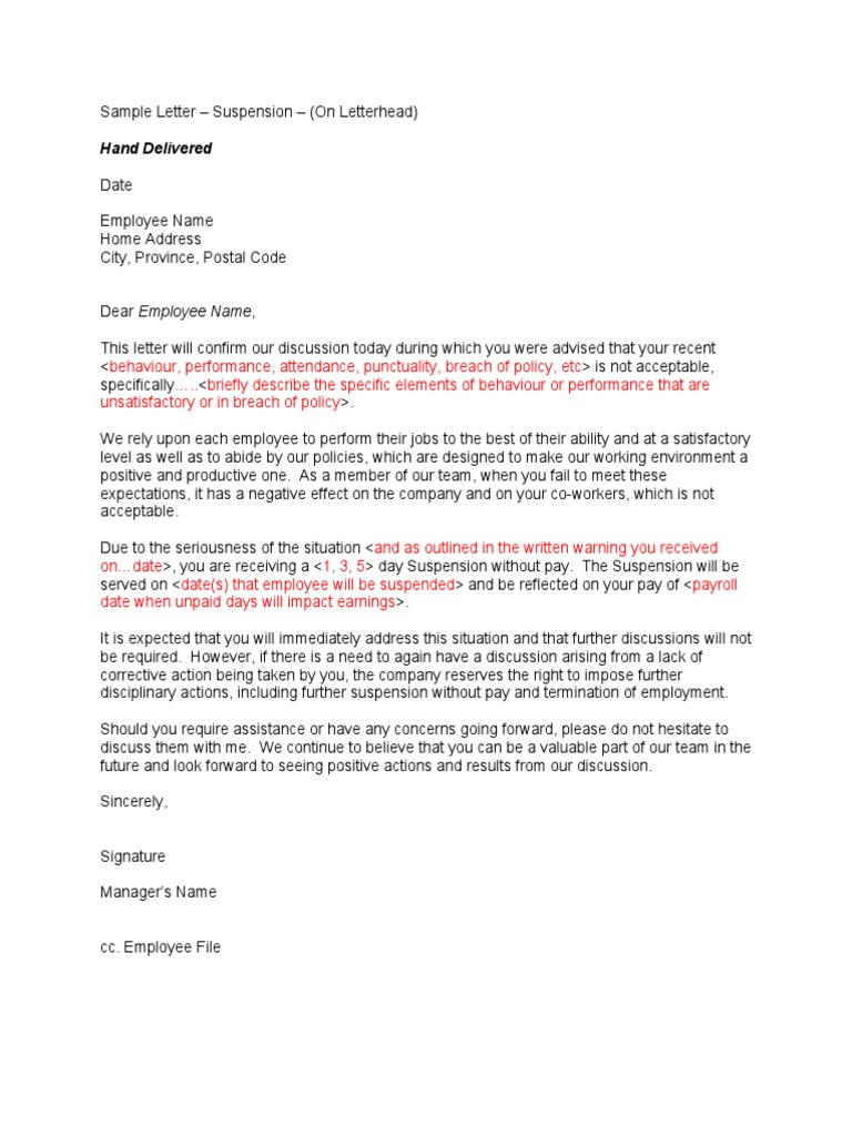 Employee Suspension Letter Sample | PDF