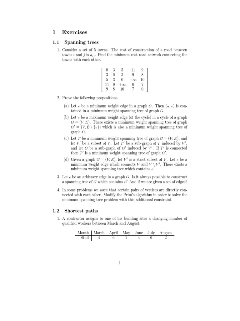 1 Exercises: 1.1 Spanning Trees | PDF | Combinatorics | Graph Theory