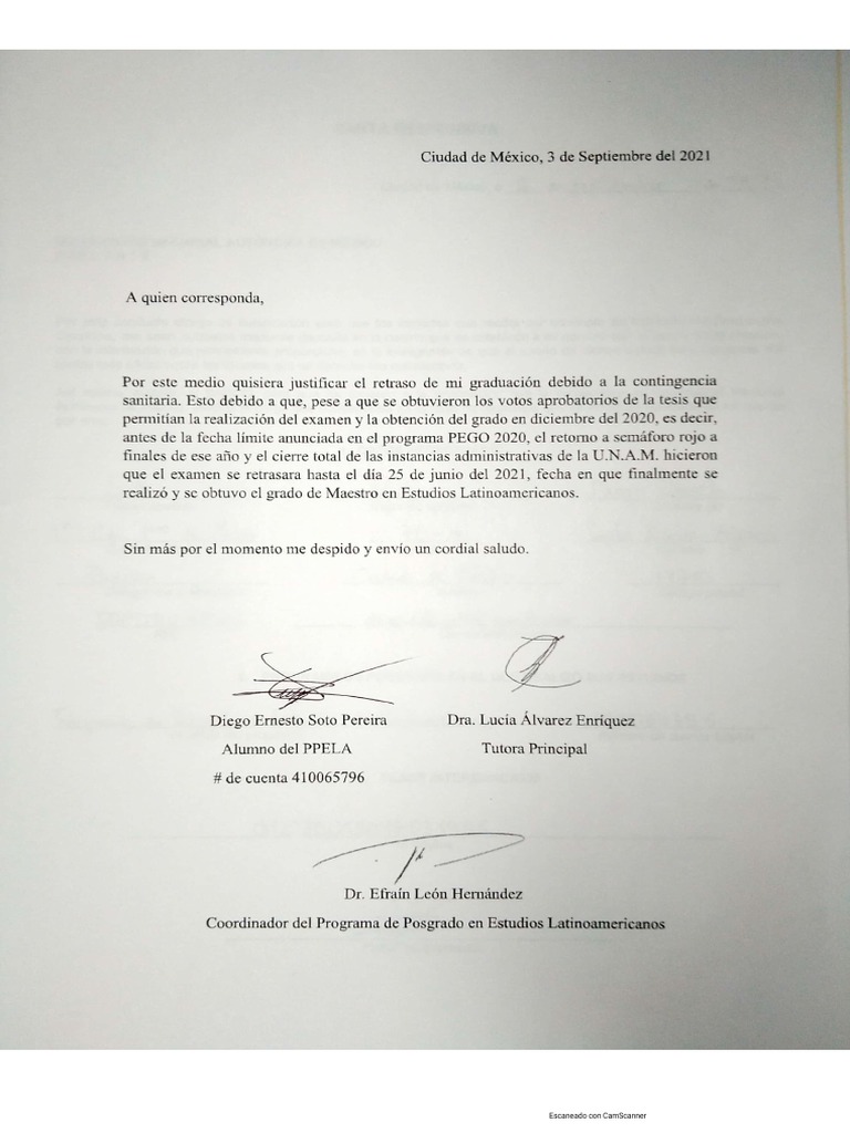 Carta Justificación de Retraso | PDF