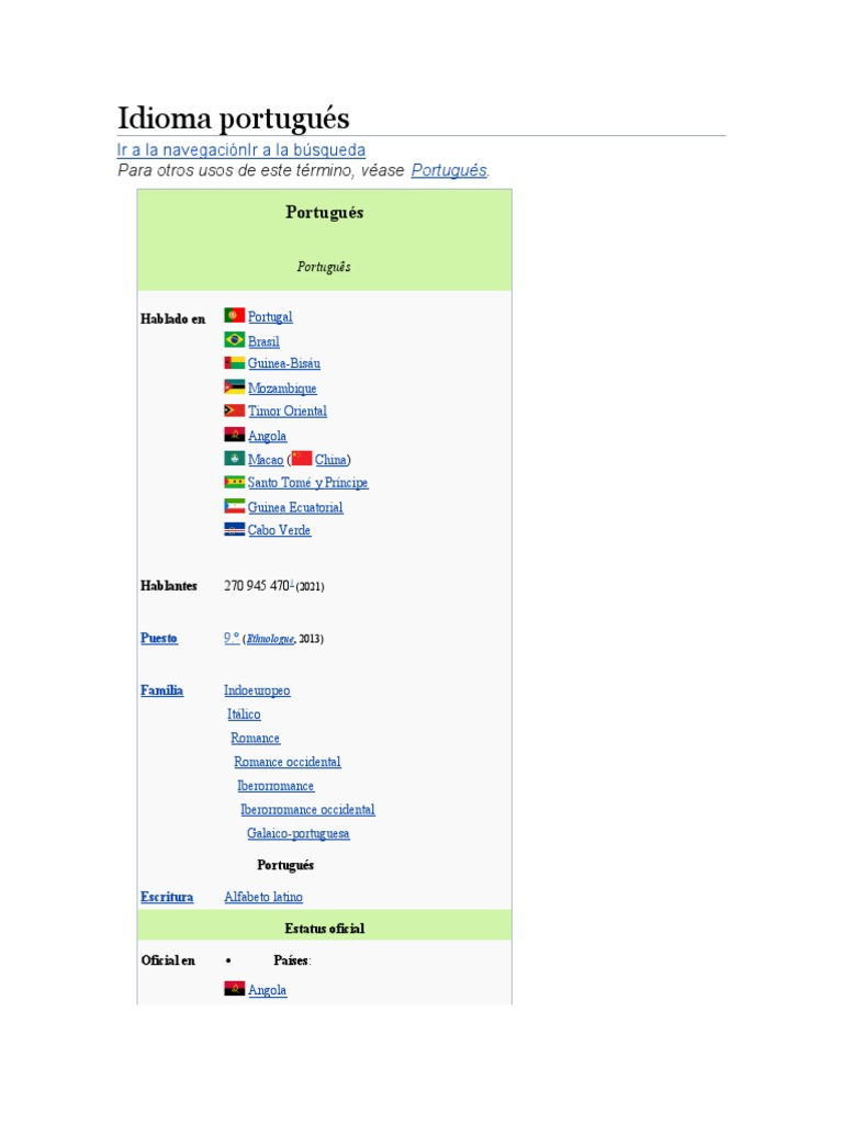 Historia y distribución del portugués | PDF | Lengua portuguesa | Portugal