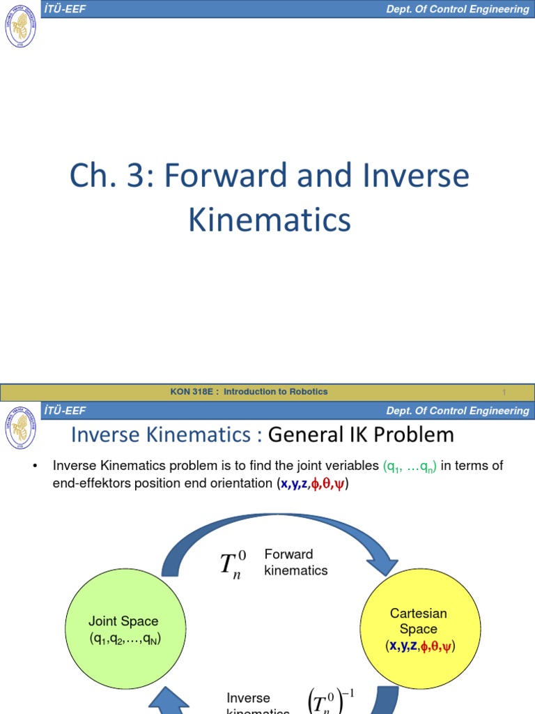 Ch. 3: Forward and Inverse Kinematics: KON 318E: Introduction To ...