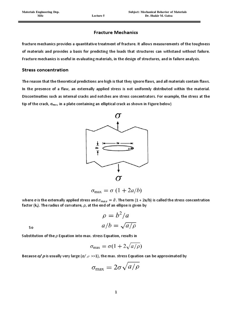 Fracture Mechanics: 1), The Max. Stress Equation Can Be Approximated by ...