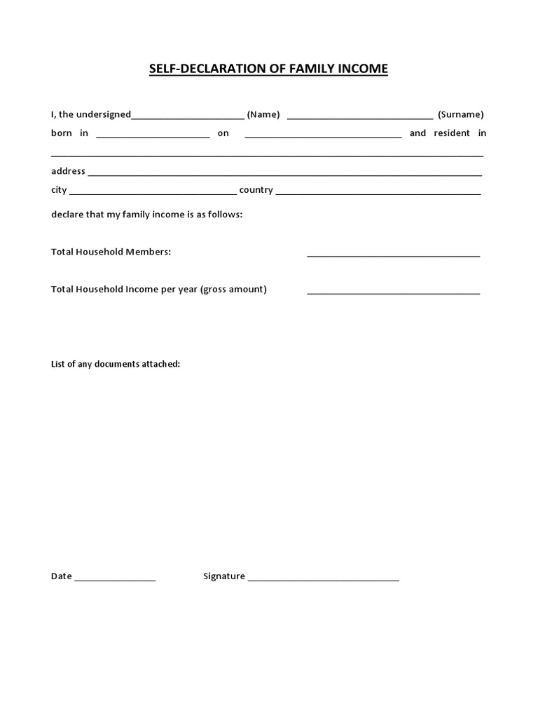 Family Income Self Declaration Form 2014 | PDF
