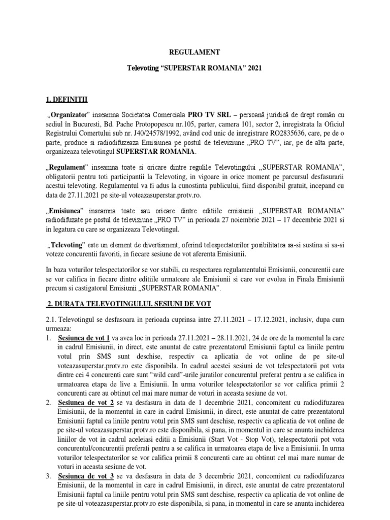 Regulament Televoting SuperStar 2021 | PDF