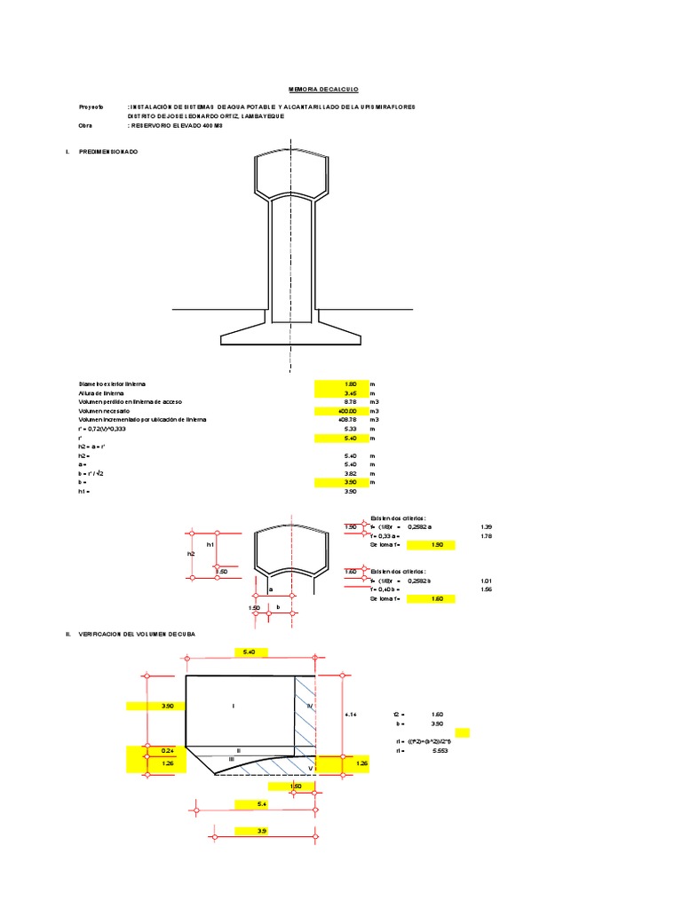 Cálculo Reservorio Elevado 400m3 | PDF | Longitud | Distancia