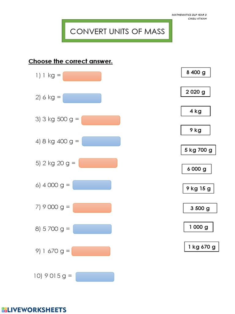 Convert Units of Mass: Choose The Correct Answer | PDF