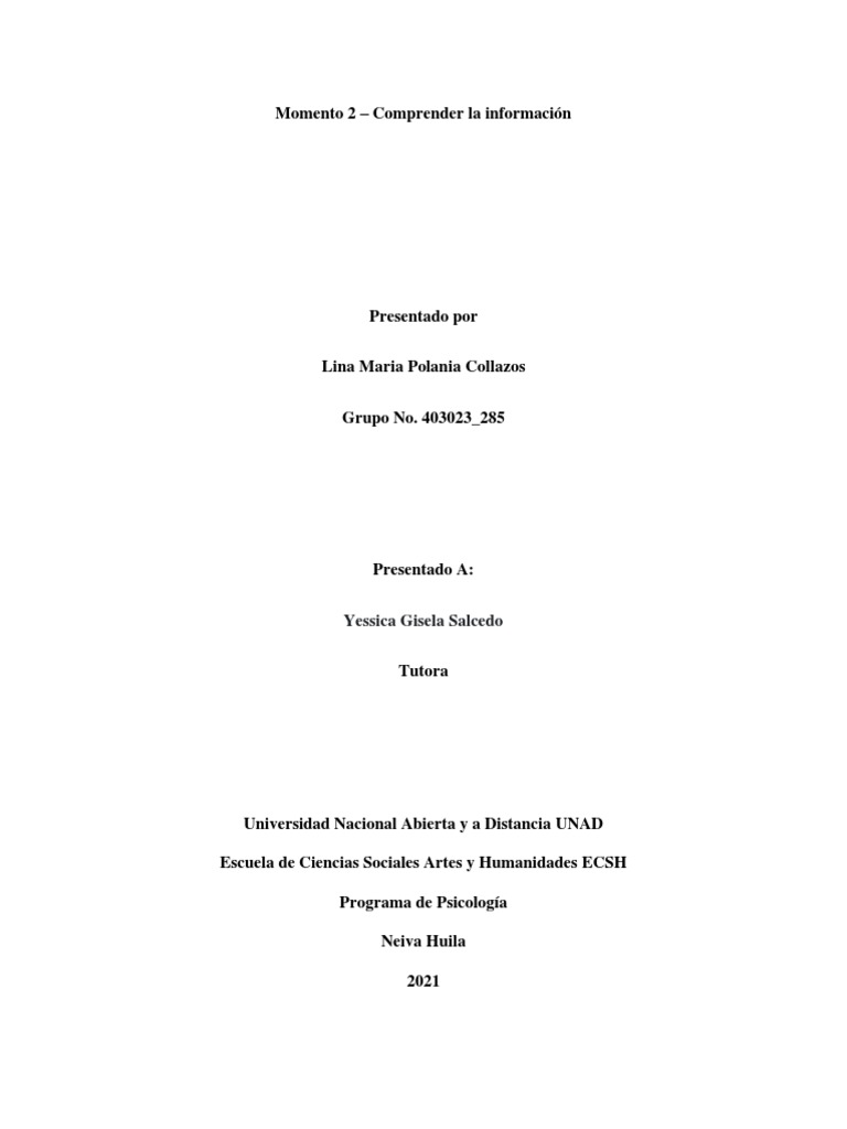 Momento 2 - Lina Maria Polania | PDF | Sicología | Exclusión social