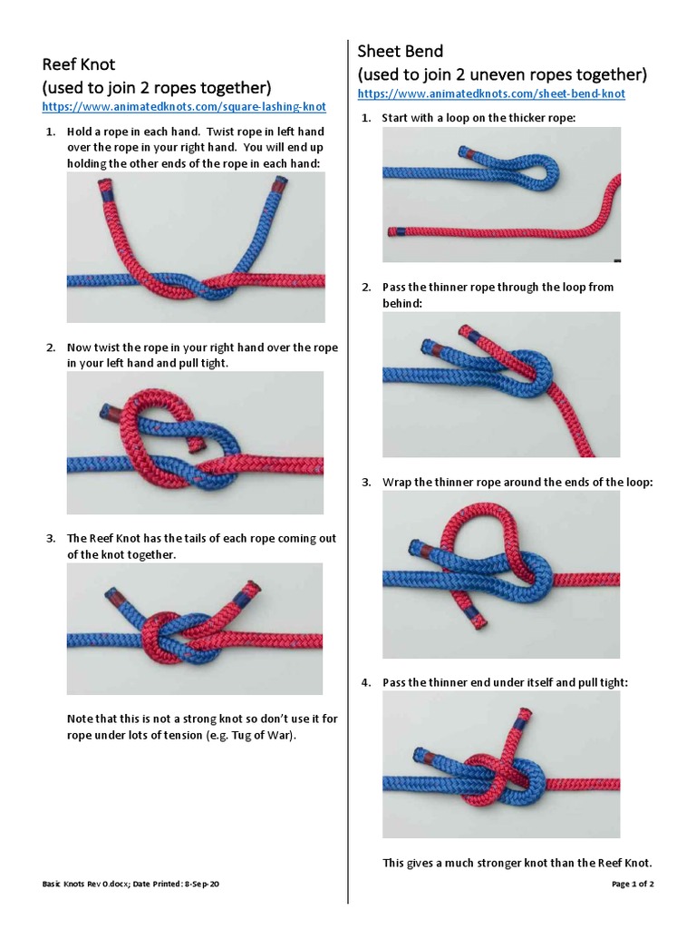 Reef Knot (Used To Join 2 Ropes Together) Sheet Bend (Used To Join 2 ...