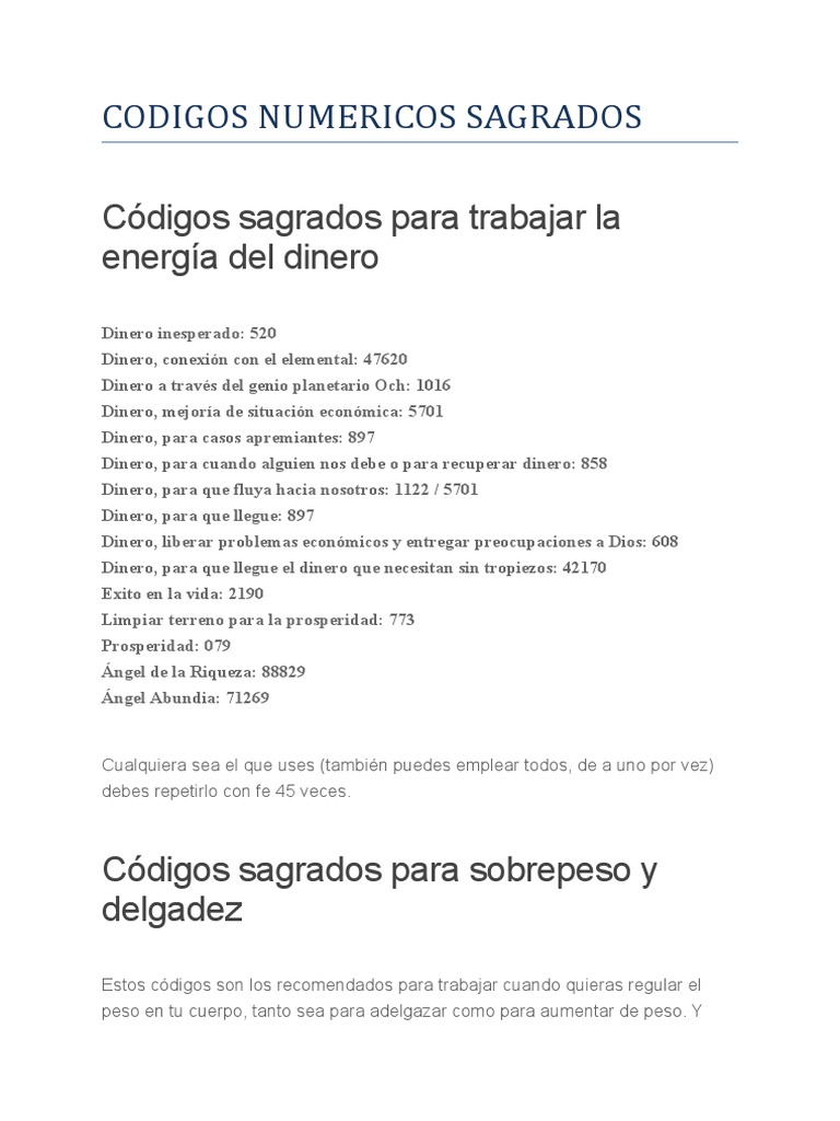 Codigos Numericos Sagrados | PDF | Oración | Mantra
