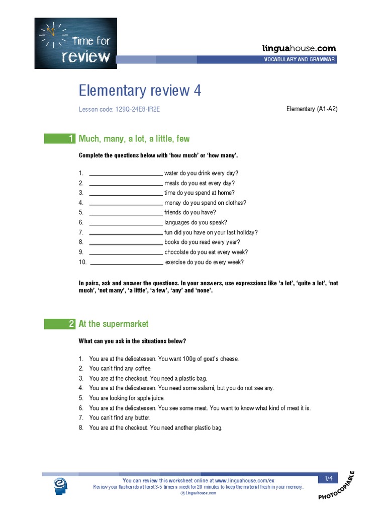 Elementary Grammar and Vocabulary Review | PDF