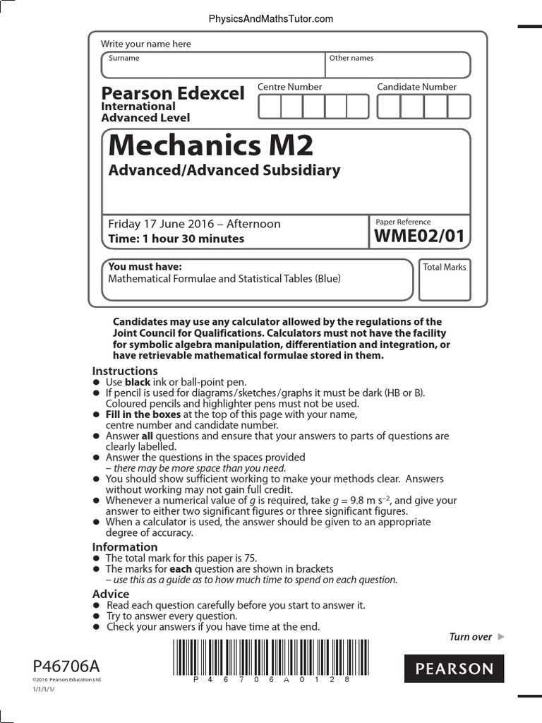 Mechanics M2: Pearson Edexcel | PDF | Collision | Force