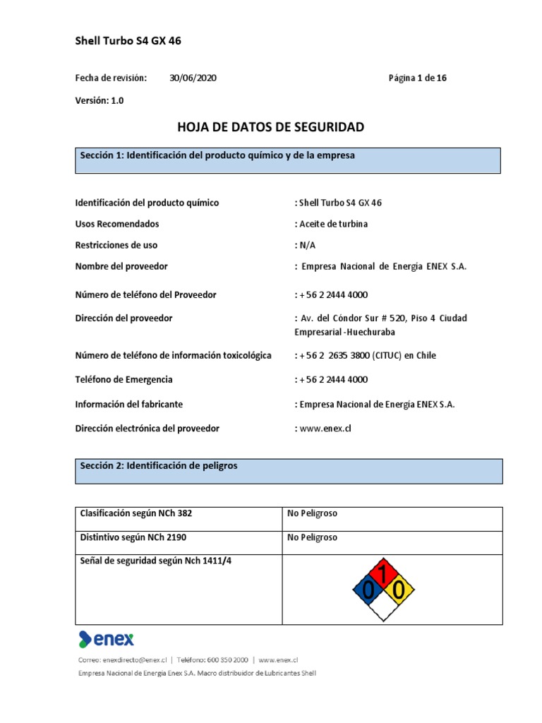 Hoja de Datos: Shell Turbo S4 GX 46 | PDF | Residuos | Agua