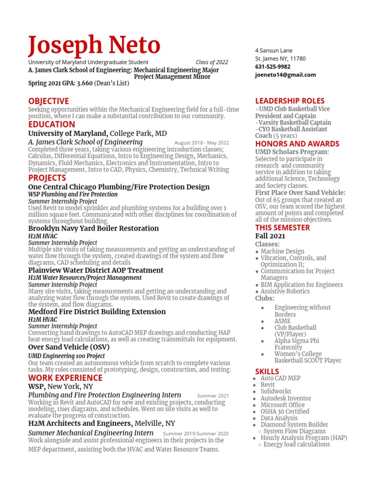 Joseph Neto Resume 2021 | PDF | Engineering | Mechanical Engineering