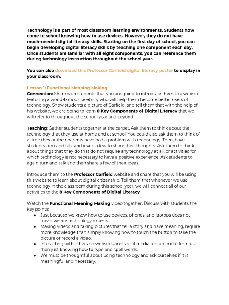 This Professor Garfield Digital Literacy Poster : Lesson 1: Functional ...