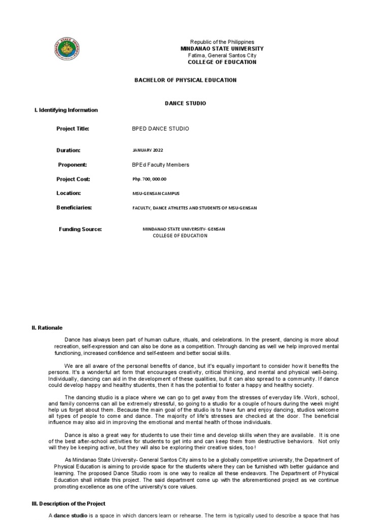 BPED Dance Studio Project Proposal | PDF | Dances | Human Nature