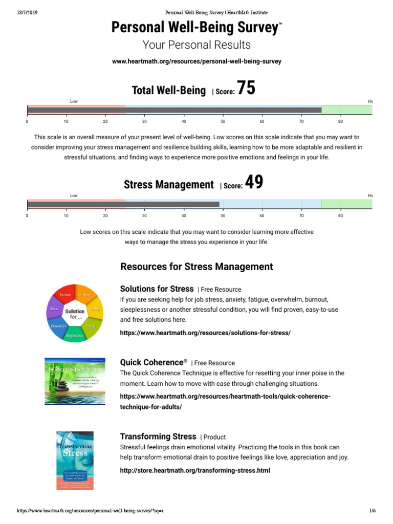 Personal Well-Being Survey - HeartMath Institute | PDF | Psychological ...