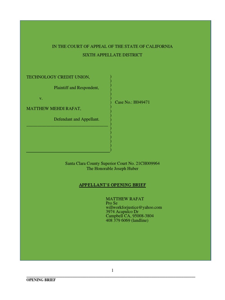 Technology Credit Union vs. Matthew Rafat (Appeal) | PDF | Injunction ...