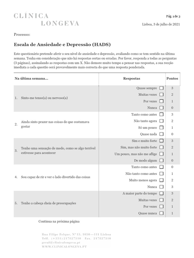 Escala de HAD | PDF | Ansiedade