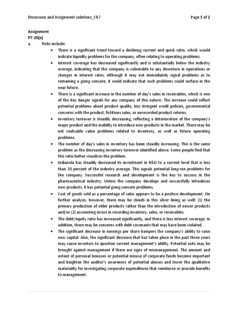 Assignment Discussion Solution Ch7 | PDF | Audit | Risk