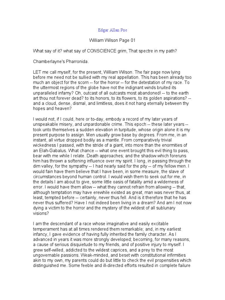 Edgar Allan Poe's "William Wilson" Analysis | PDF