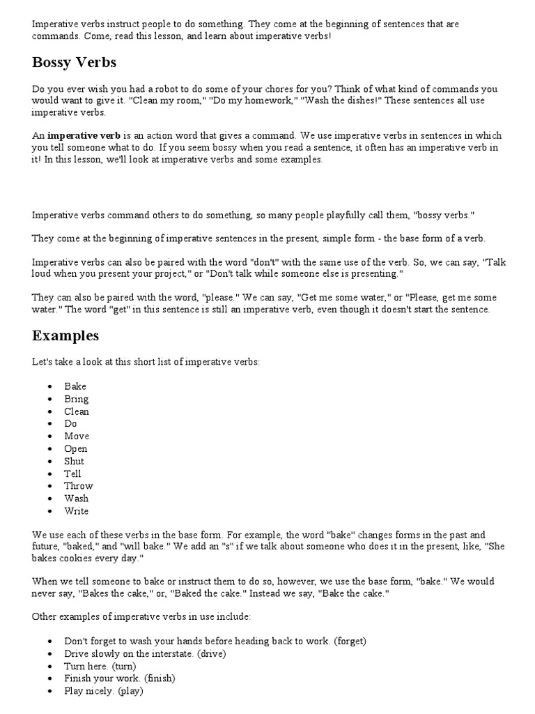 Imperative Verbs Instruct People To Do Something | PDF | Foreign ...
