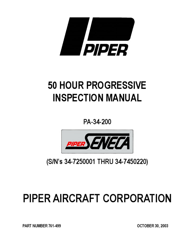 50 Hour Progressive Inspection Manual: Piper Aircraft Corporation | PDF ...