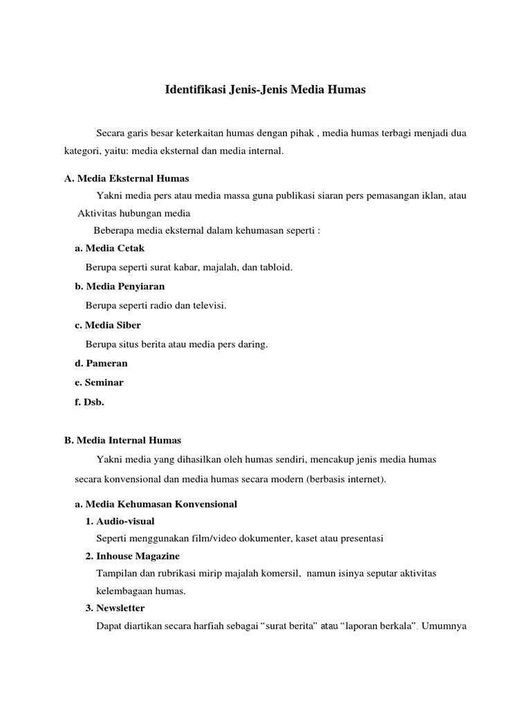 Identifikasi Jenis Media Humas | PDF