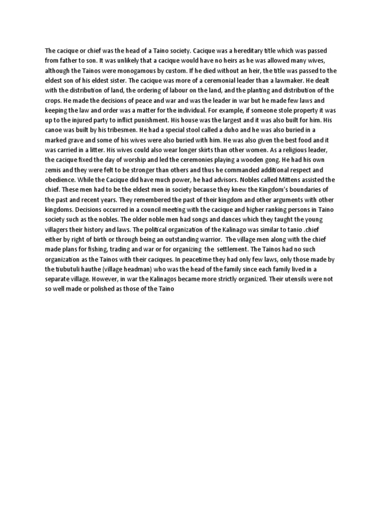 The Cacique or Chief Was The Head of A Taino Society | PDF