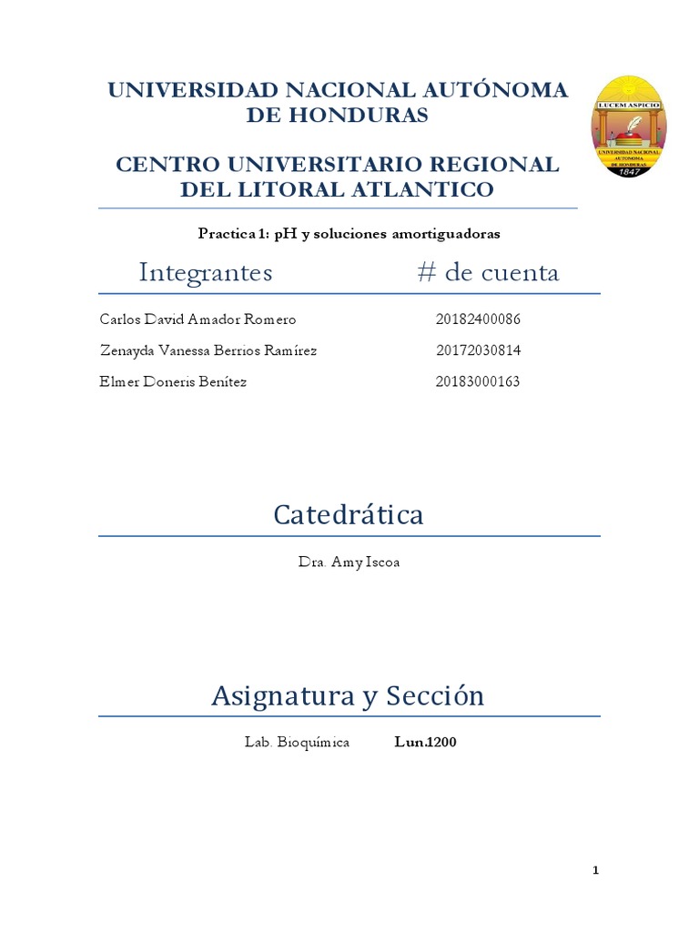 Informe Bioquimica 1 | PDF | Solución tampón | Ph