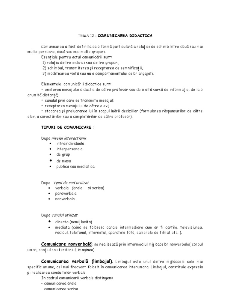TEMA 12 Comunicarea Didactica | PDF