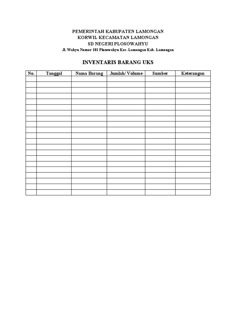 Buku Inventaris Barang Uks SD | PDF