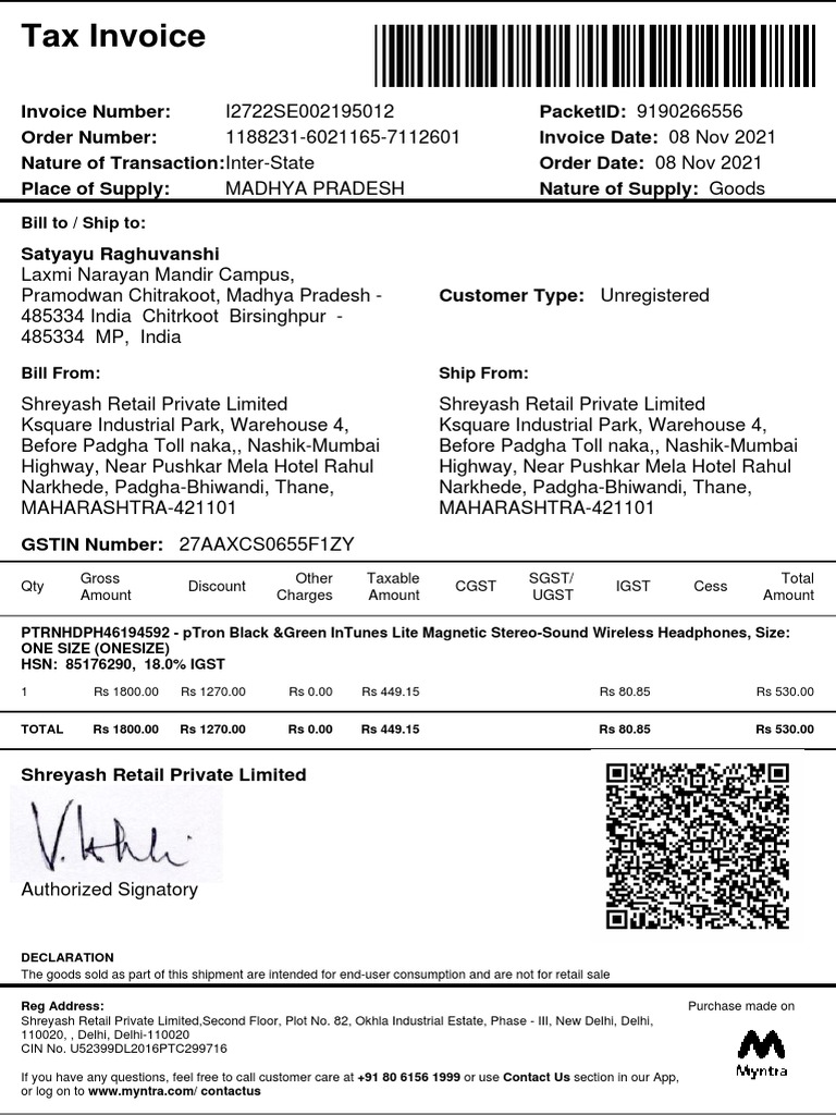 Tax invoice for headphones | PDF | Policy | Trade