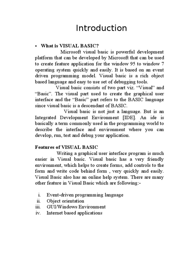 Visual Basic Introduction | Download Free PDF | Integrated Development ...