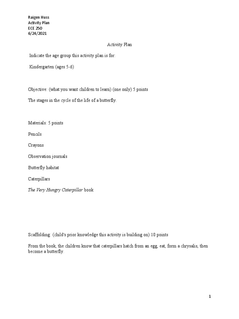 Activity Plan Ece 250 | PDF