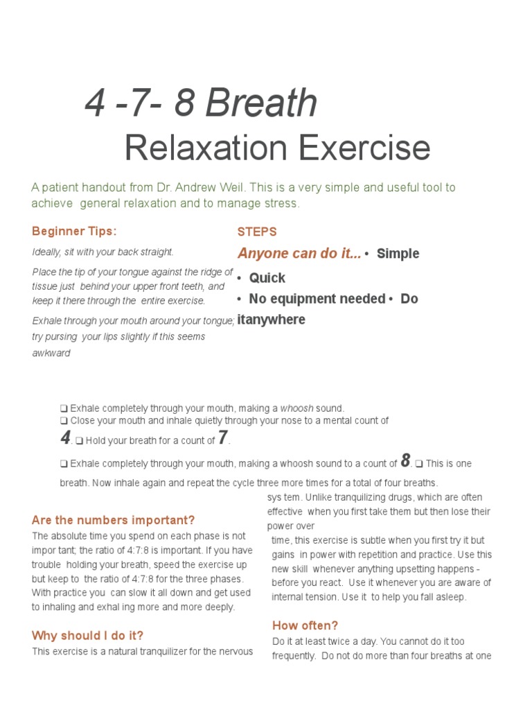 4 - 7-8 Breath: Relaxation Exercise | PDF | Breathing | Relaxation ...