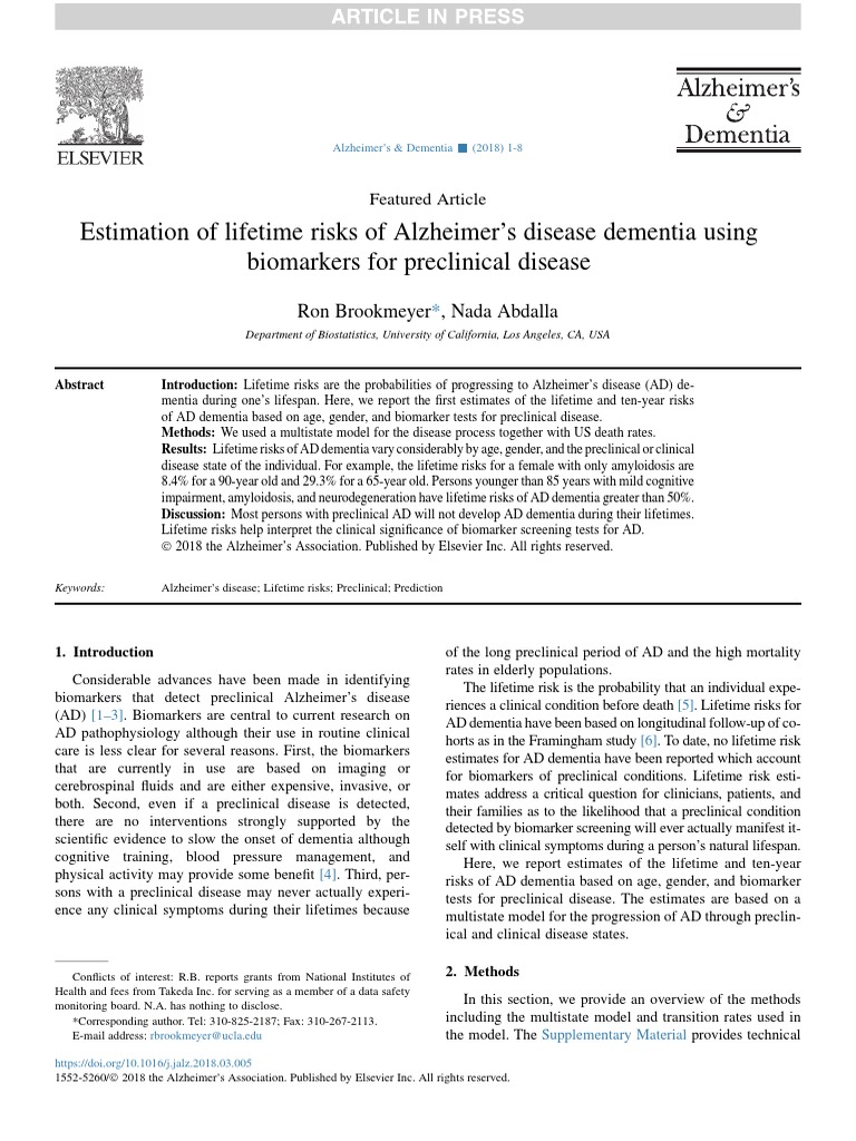 Estimation of Lifetime Risks of Alzheimer's Disease Dementia Using ...