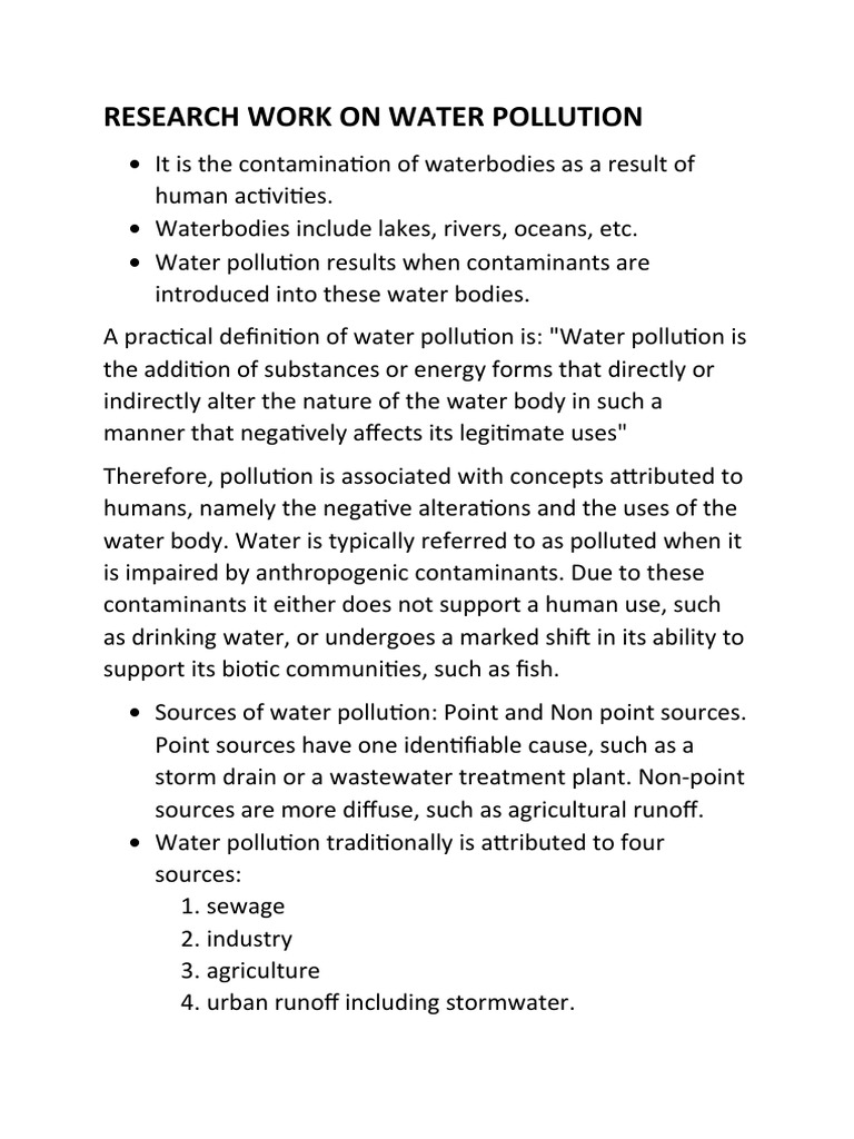 Research Work On Water Pollution | PDF | Water Pollution | Wastewater