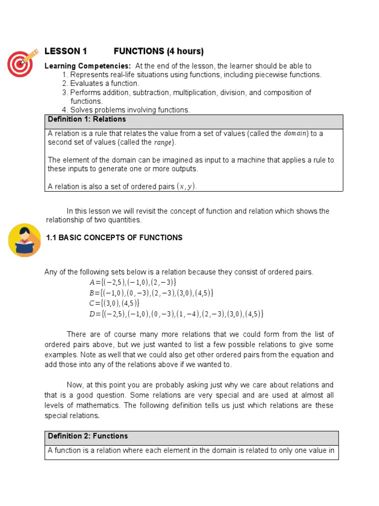 Lesson 1 Functions | PDF | Function (Mathematics) | Set (Mathematics)
